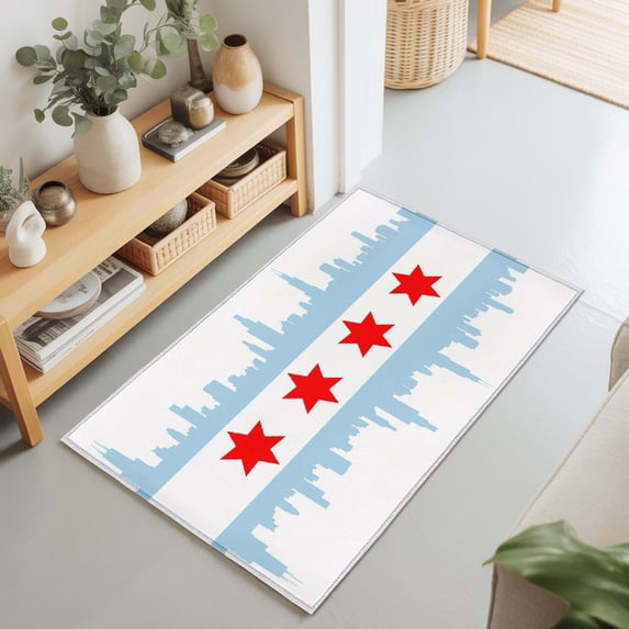 Abstract Geometric Red Star Rectangle Rug 2'x3' Building Silhouette ...