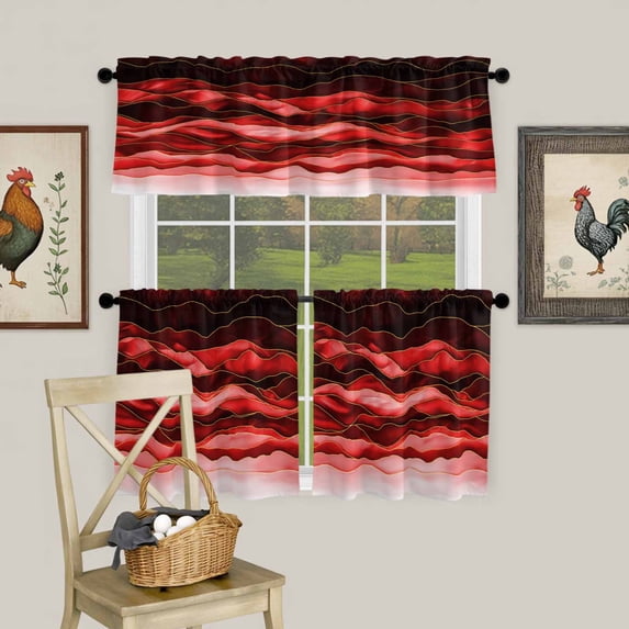 Abstract Geometric Red Watercolor Gradient Curtain Tier and Valance Set ...