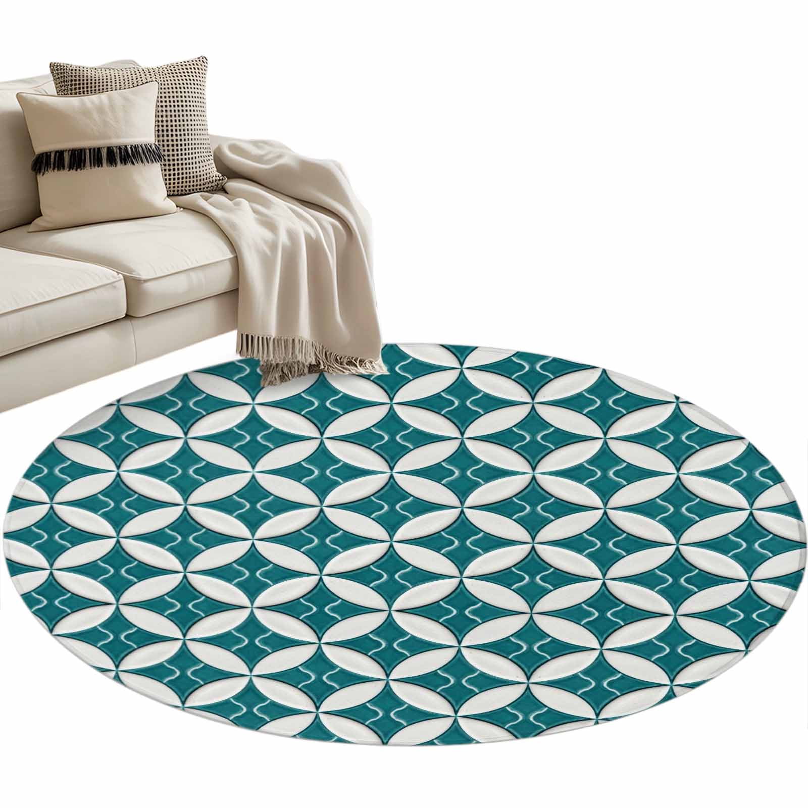 Abstract Geometric Round Area Rugs Collection 3', Vintage Rhombus ...