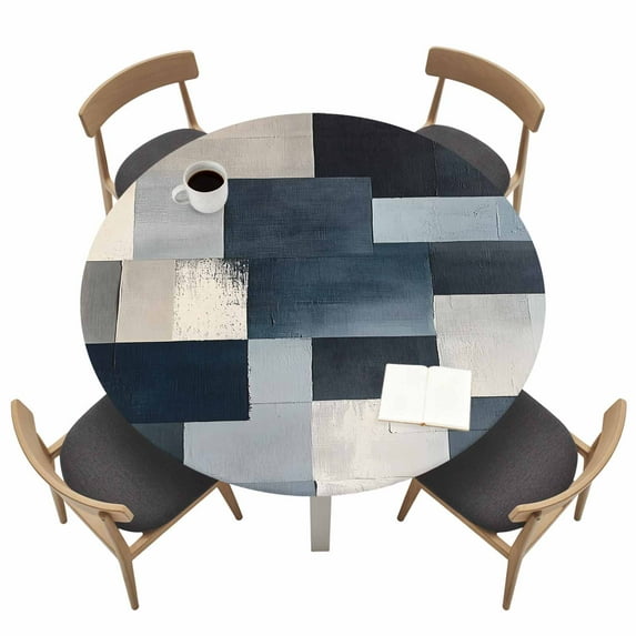 Abstract Geometric Round Fitted Tablecloth with Elastic Edge Distressed ...