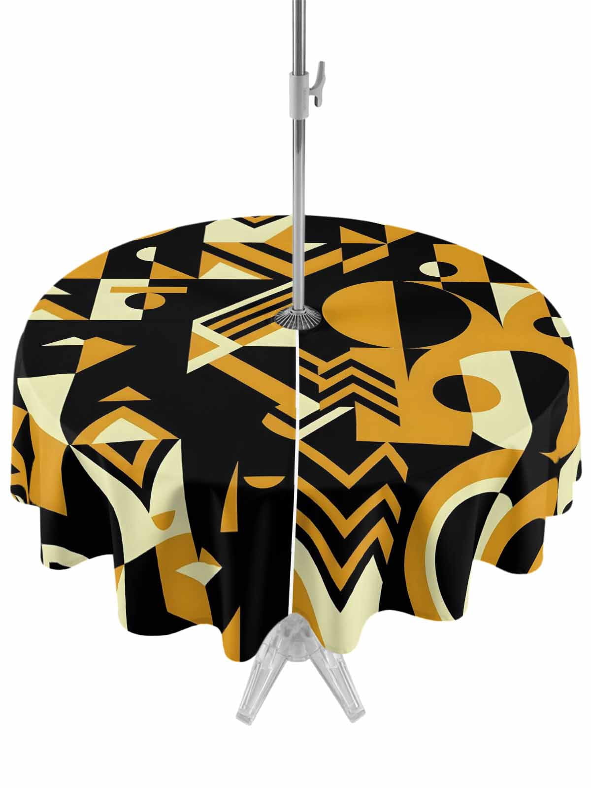 Abstract Geometric Round Outdoor Tablecloth with Umbrella Hole Yellow ...