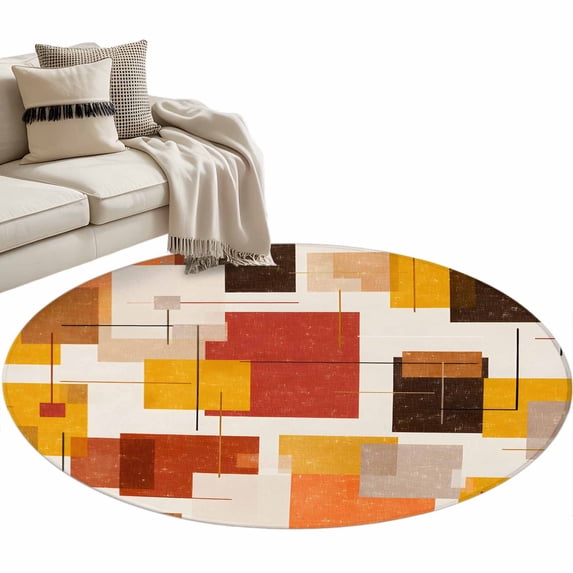 Abstract Geometric Round Rug 3.3ft Washable Circle Entryway Rugs Non ...