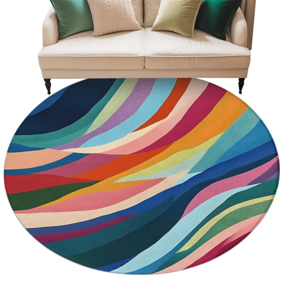 Abstract Geometric Round Rug 7ft Washable Circle Rugs Non Slip Boho ...