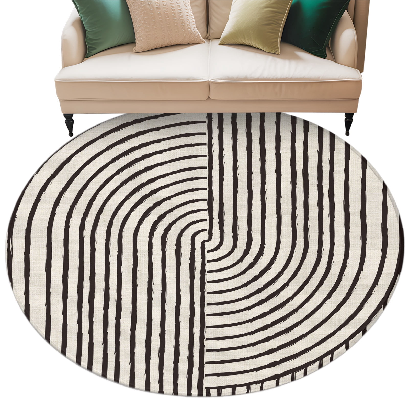 Abstract Geometric Round Rug 7ft Washable Circle Rugs Non Slip Modern ...