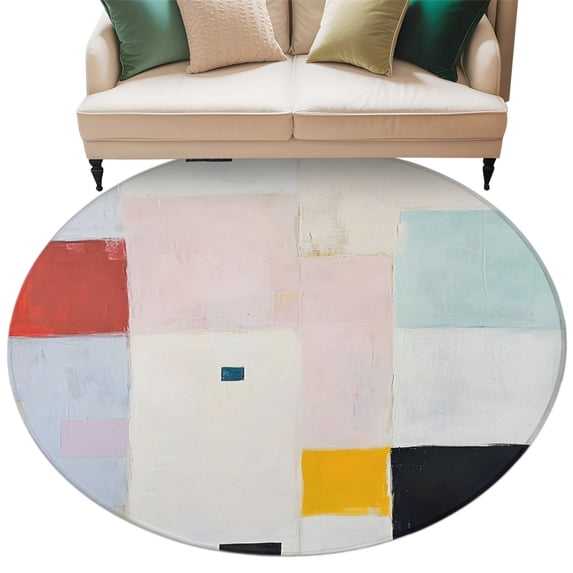 Abstract Geometric Round Rug 8ft Washable Circle Rugs Non Slip Modern ...