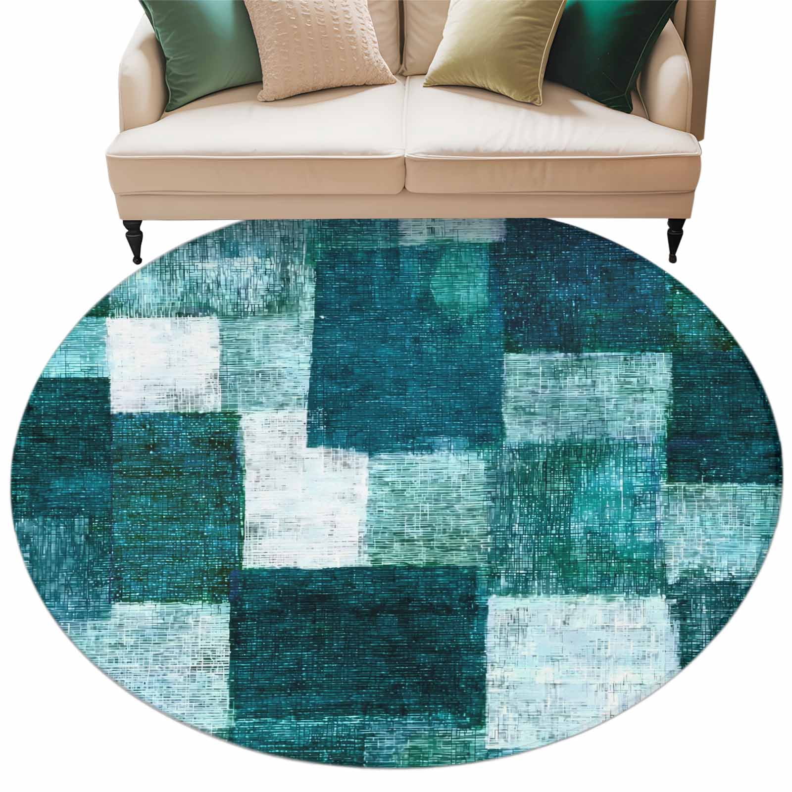 Abstract Geometric Round Rug 8ft Washable Circle Rugs Non Slip Vintage ...