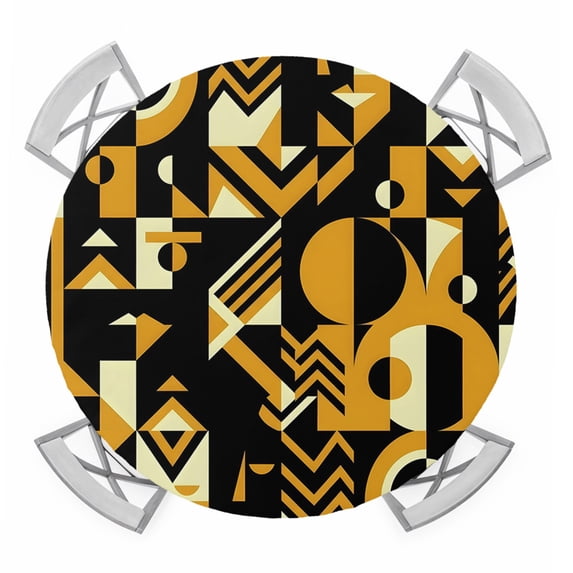 Abstract Geometric Round Table Cover, Yellow Bold Shapes Graphic Modern ...