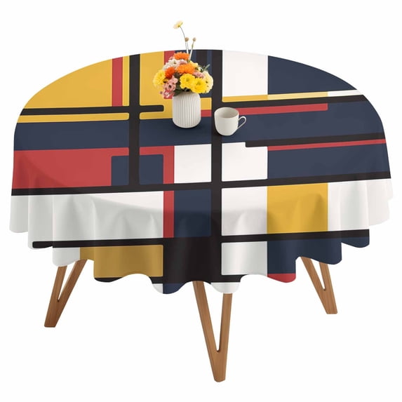 Abstract Geometric Round Tablecloth 54 inches Blue Orange Red Blocks ...