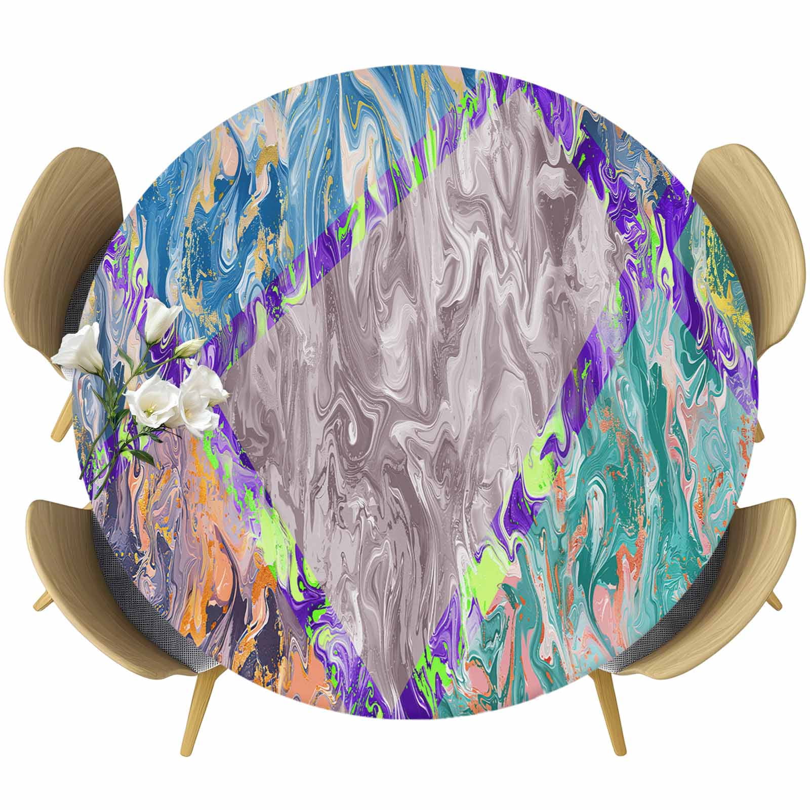 Abstract Geometric Round Tablecloth 55-60 Inch Round Fitted Table Cloth ...