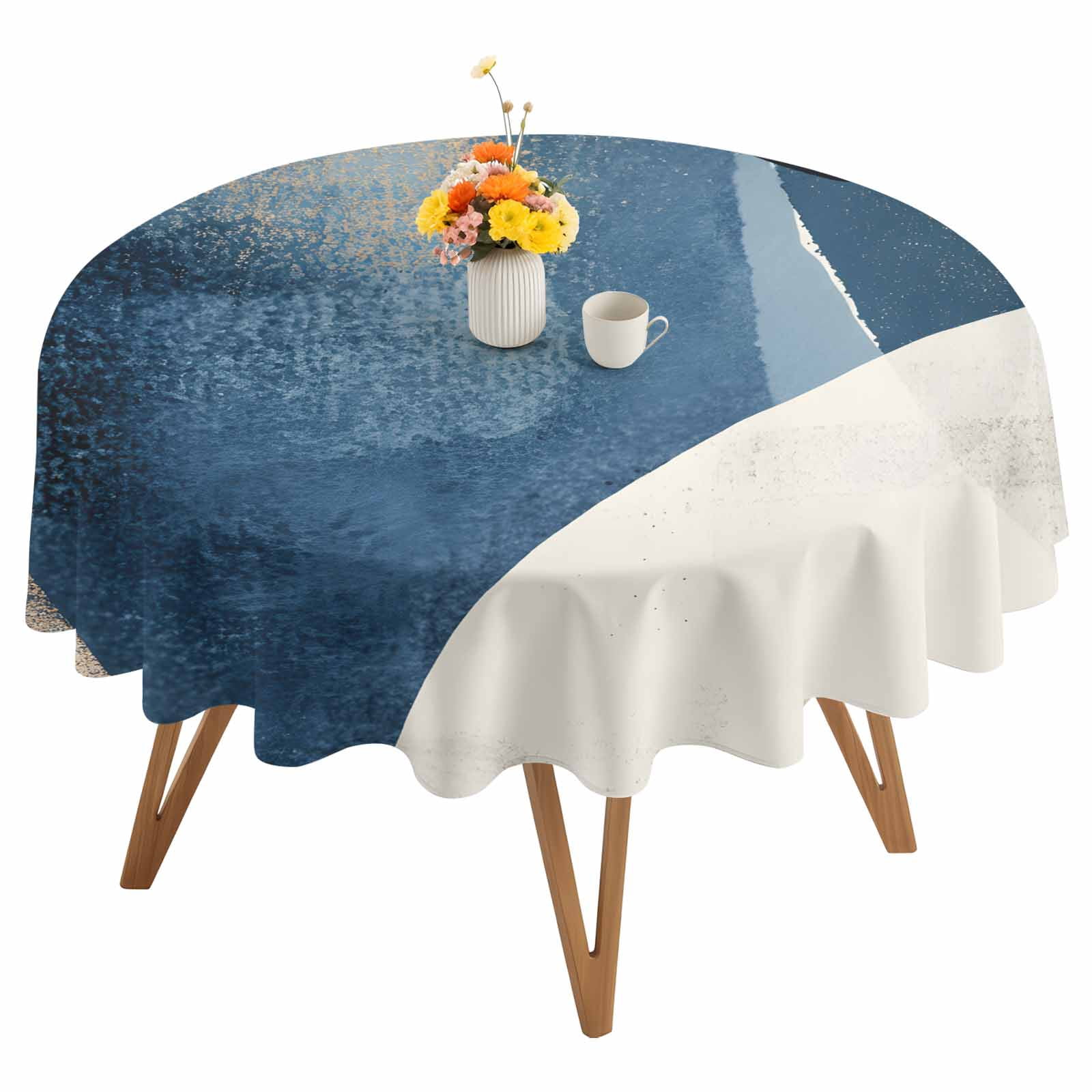 Abstract Geometric Round Tablecloth 60 inches Blue Gold Black Dynamic ...