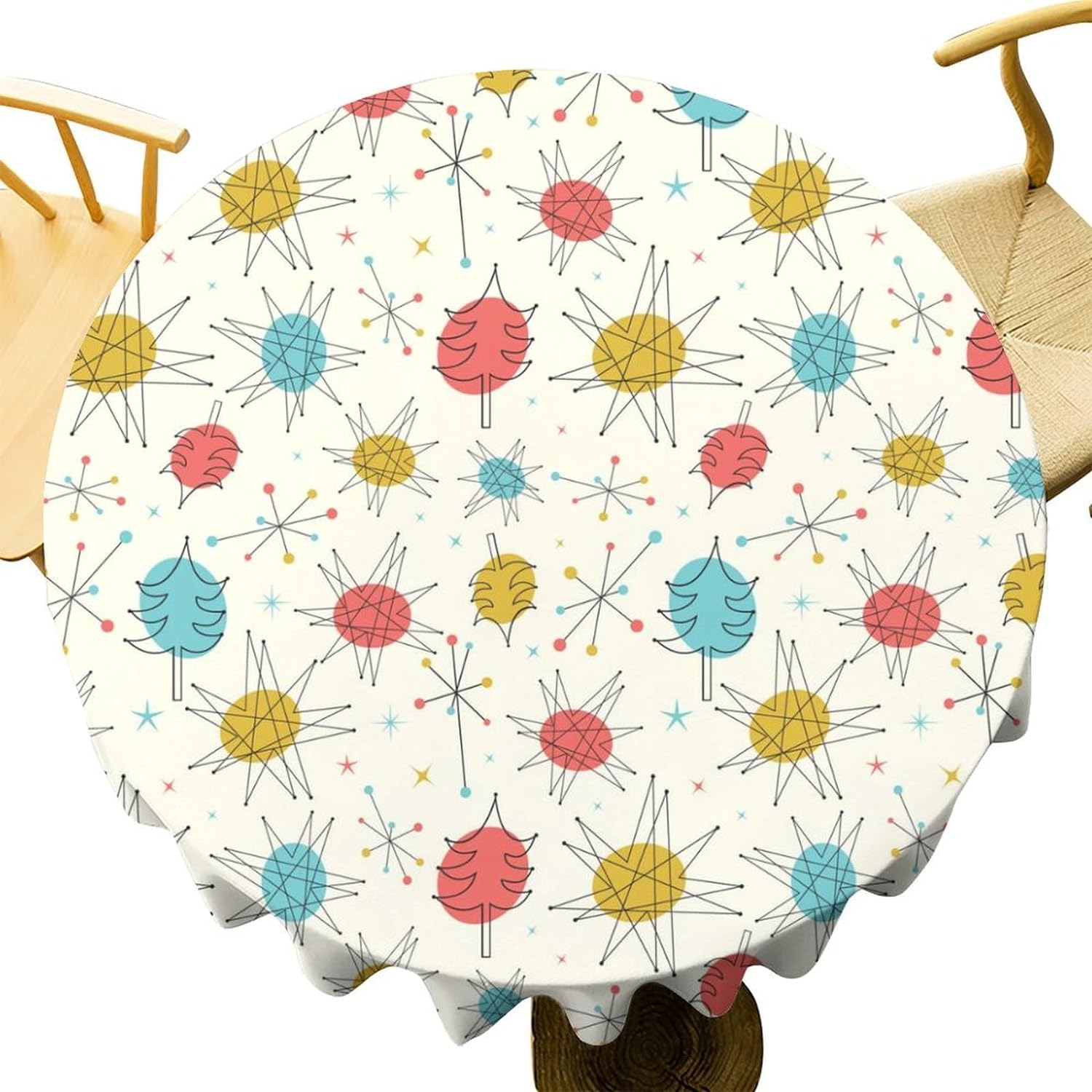 Abstract Geometric Round Tablecloth, Boho Modern Colorful Abstract Line ...