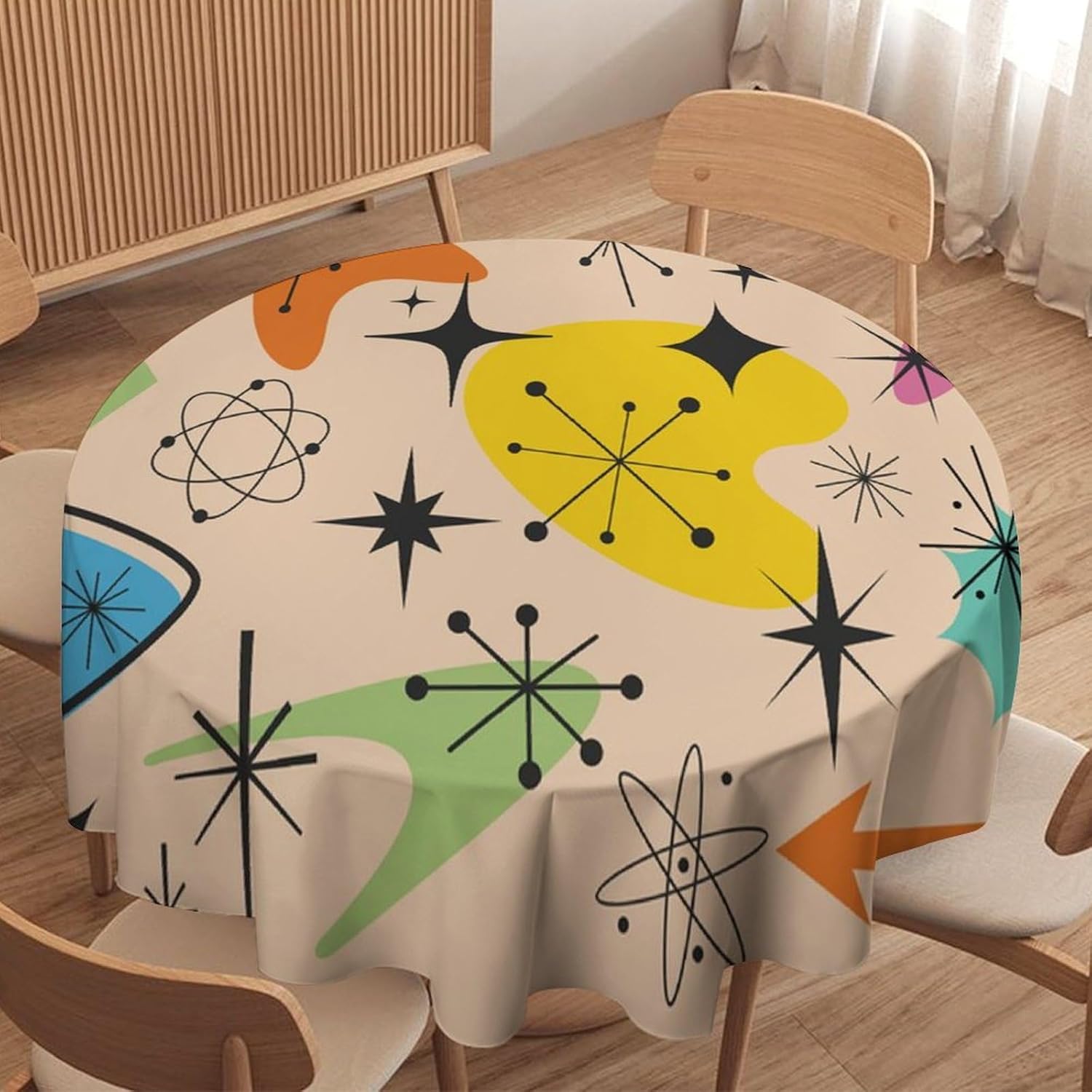 Abstract Geometric Round Tablecloth,Vintage 60\u2018s 70‘s Mid Century ...