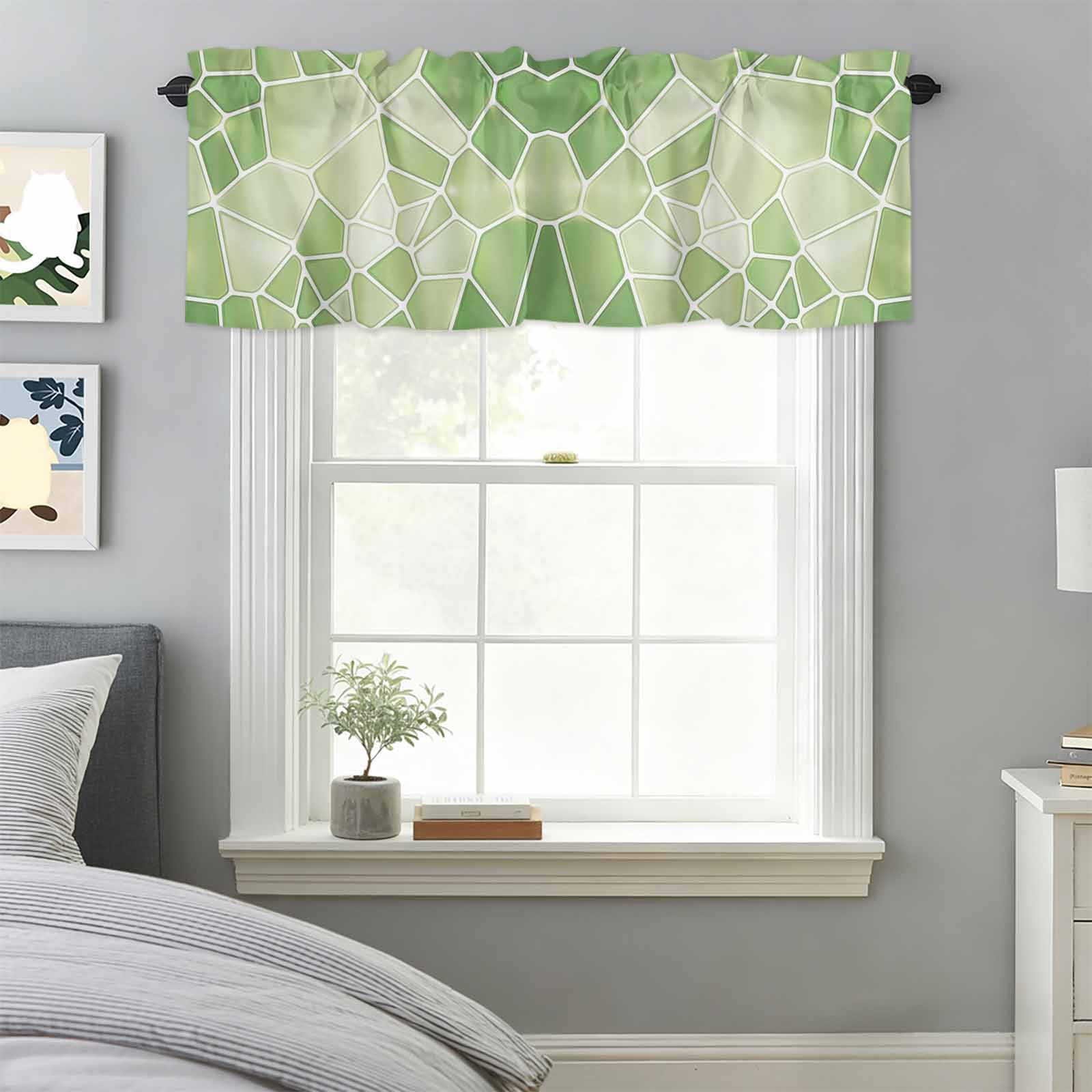 Abstract Geometric Sage Green Valances for Windows,Kitchen Valance Rod ...