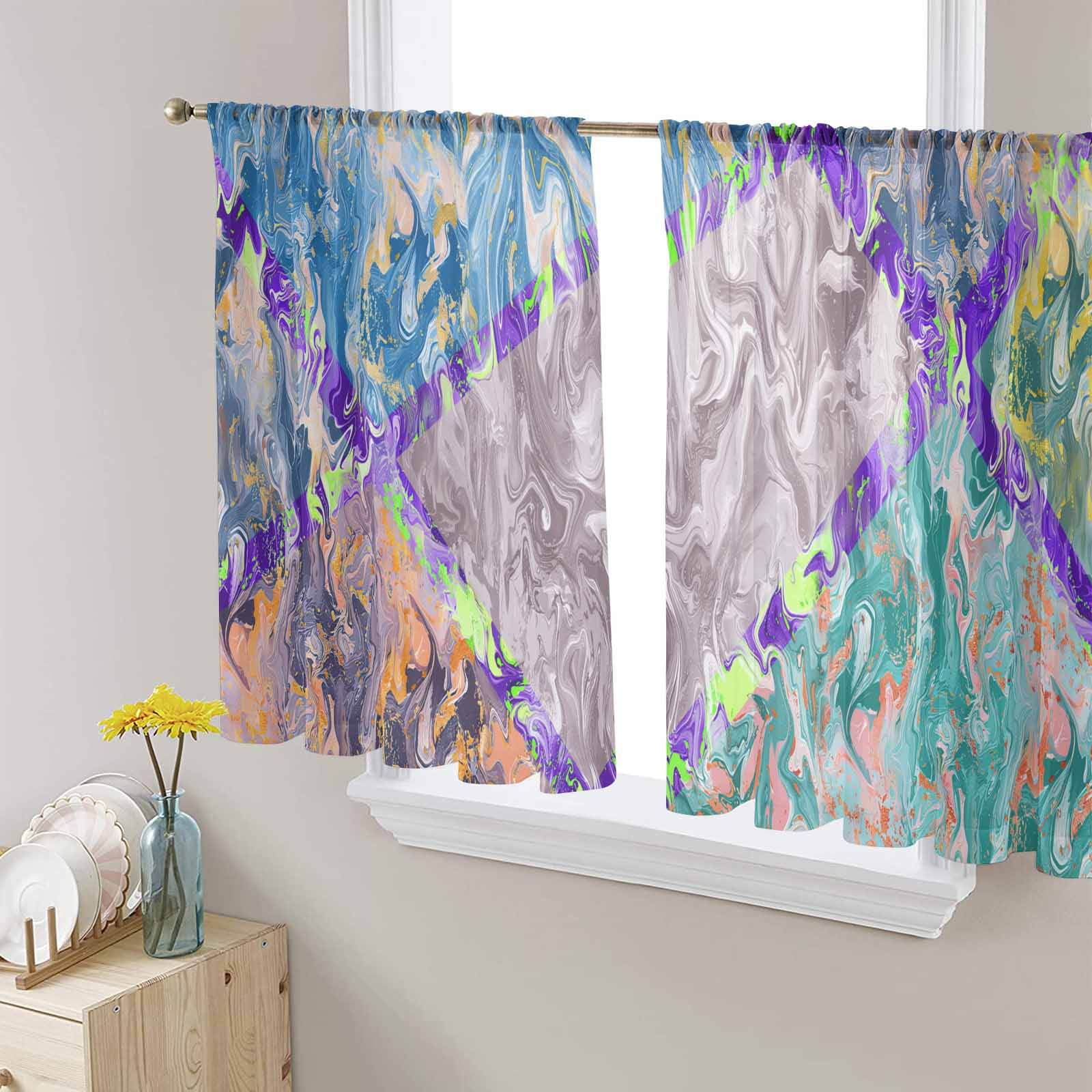 Abstract Geometric Semi Sheer Curtains 54 Inch Length 2 Panels Set ...