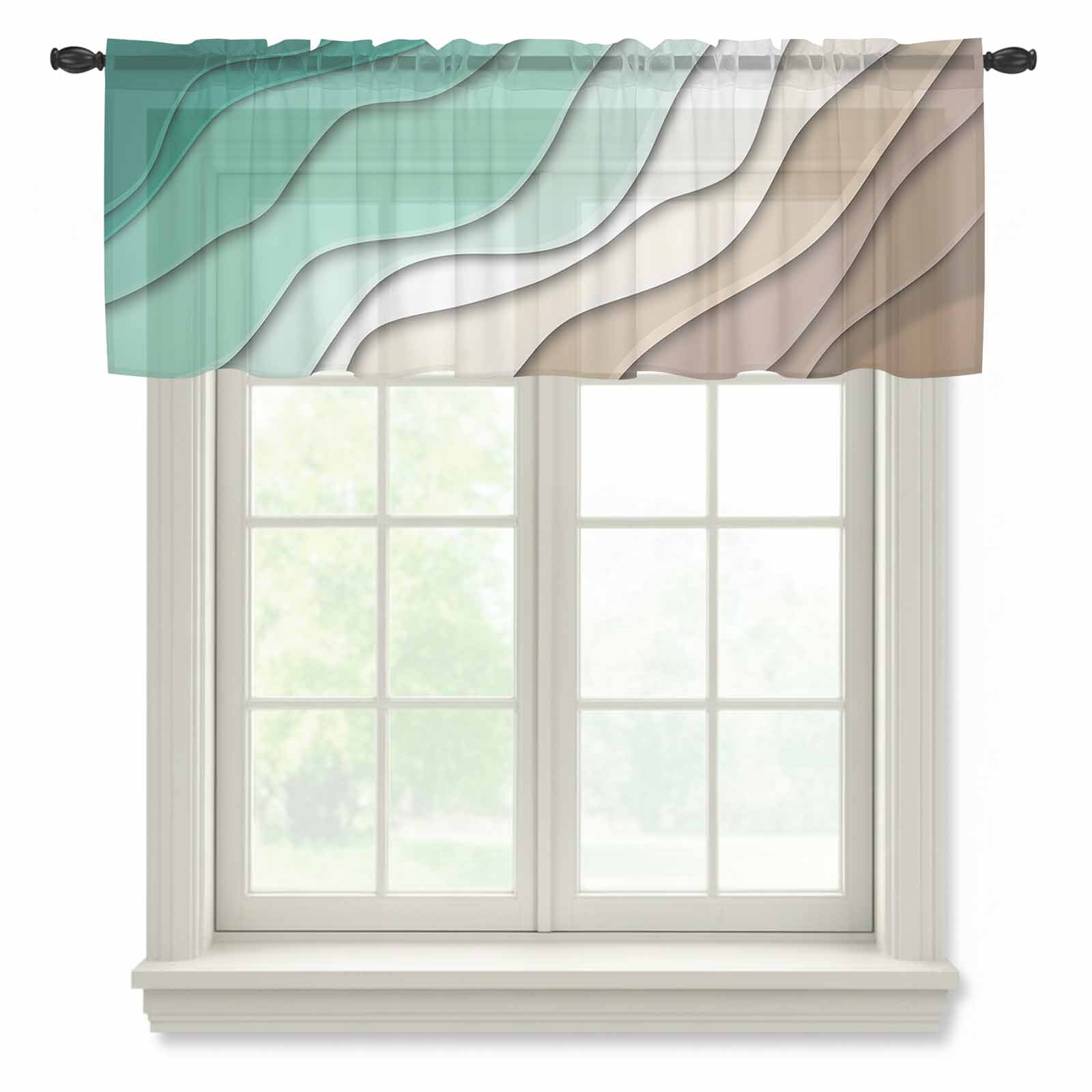 Abstract Geometric Semi Sheer Valance Curtains Green Brown Gradient ...