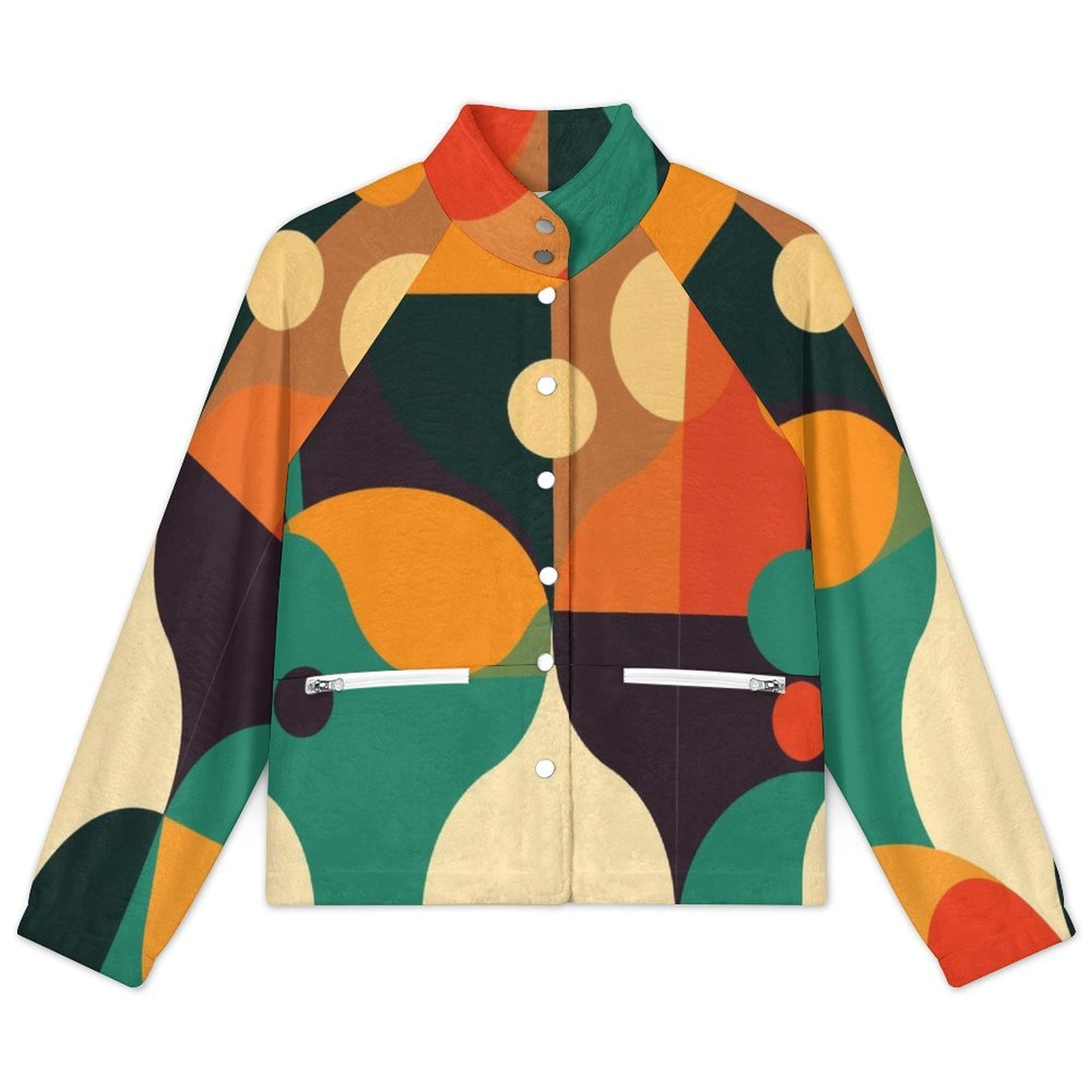 Abstract Geometric Shapes Fall Winter Women Jacket Stand Collar Thick ...