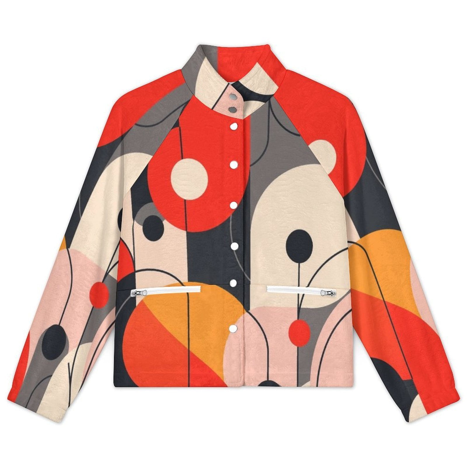 Abstract Geometric Shapes Fall Winter Women Jacket Stand Collar Thick ...