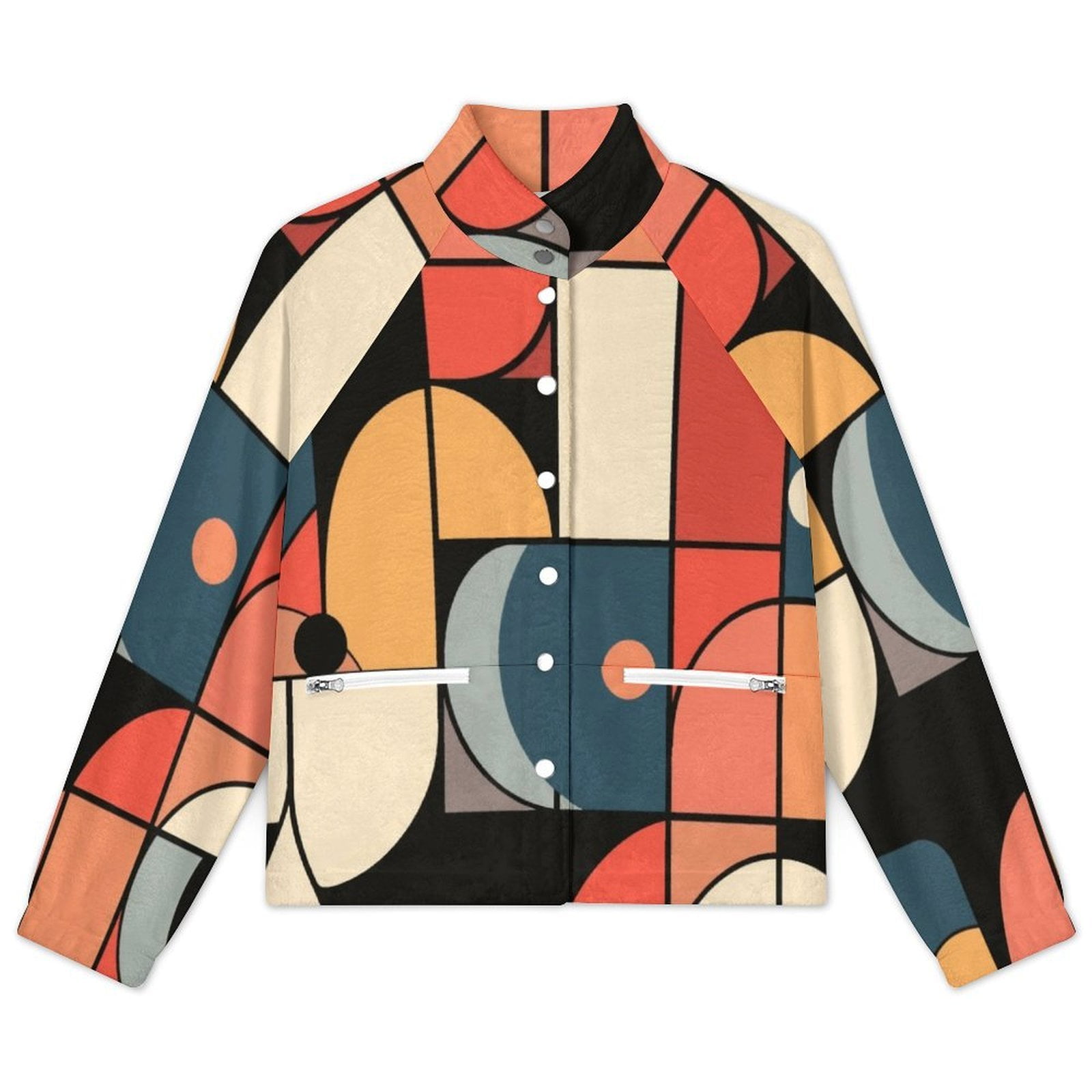 Abstract Geometric Shapes Fall Winter Women Jacket Stand Collar Thick ...