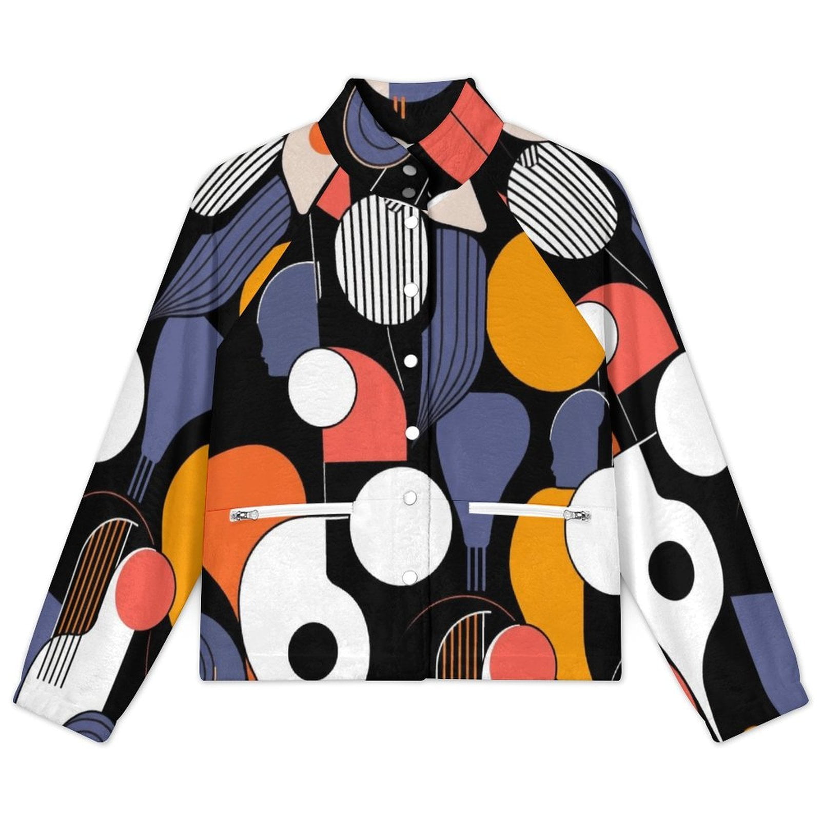 Abstract Geometric Shapes Fall Winter Women Jacket Stand Collar Thick ...