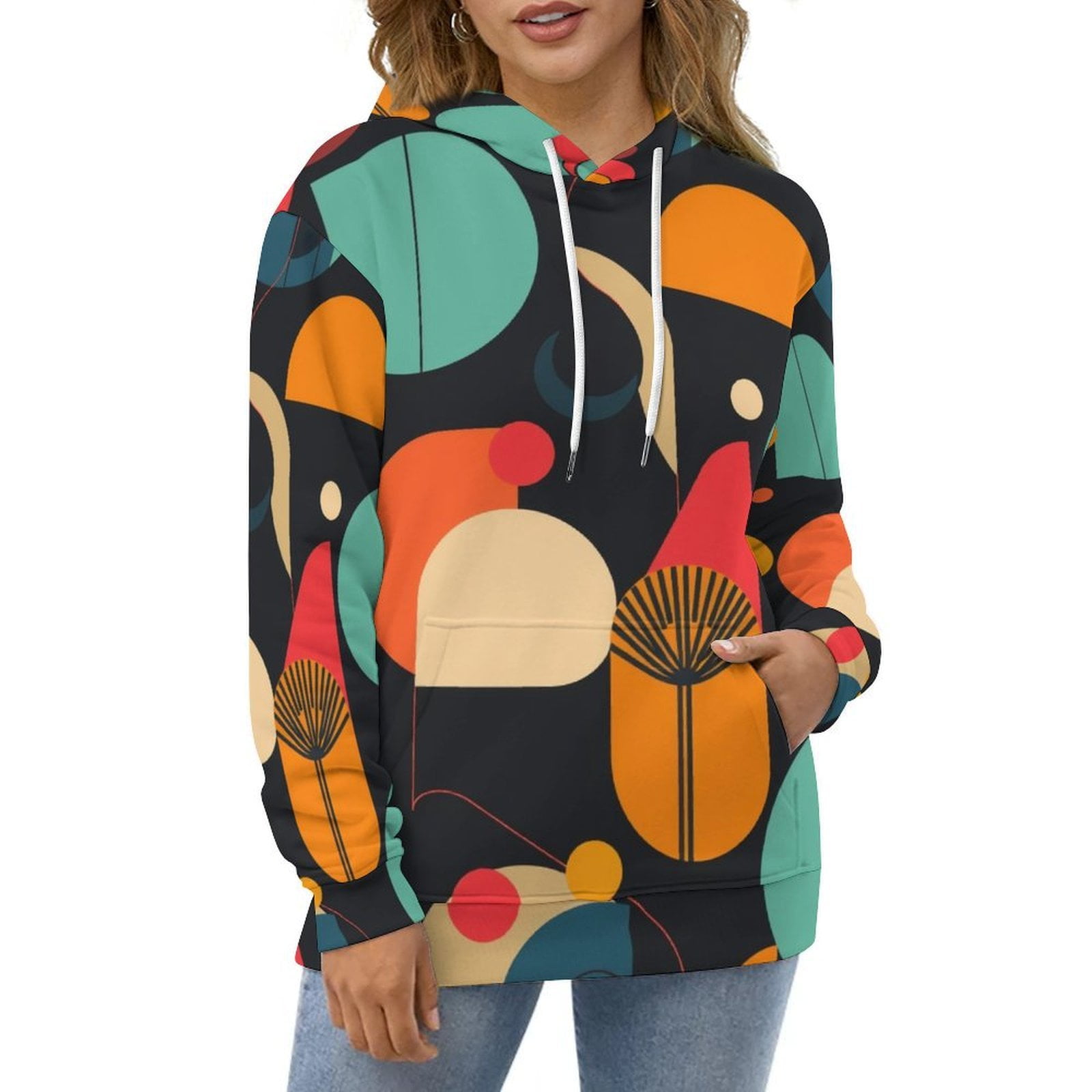 Abstract Geometric Shapes Hoodies Long-Sleeve Spring Fashion Oversize ...