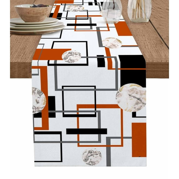 Abstract Geometric Shapes Marble Orange Table Runners For Dining Room ...
