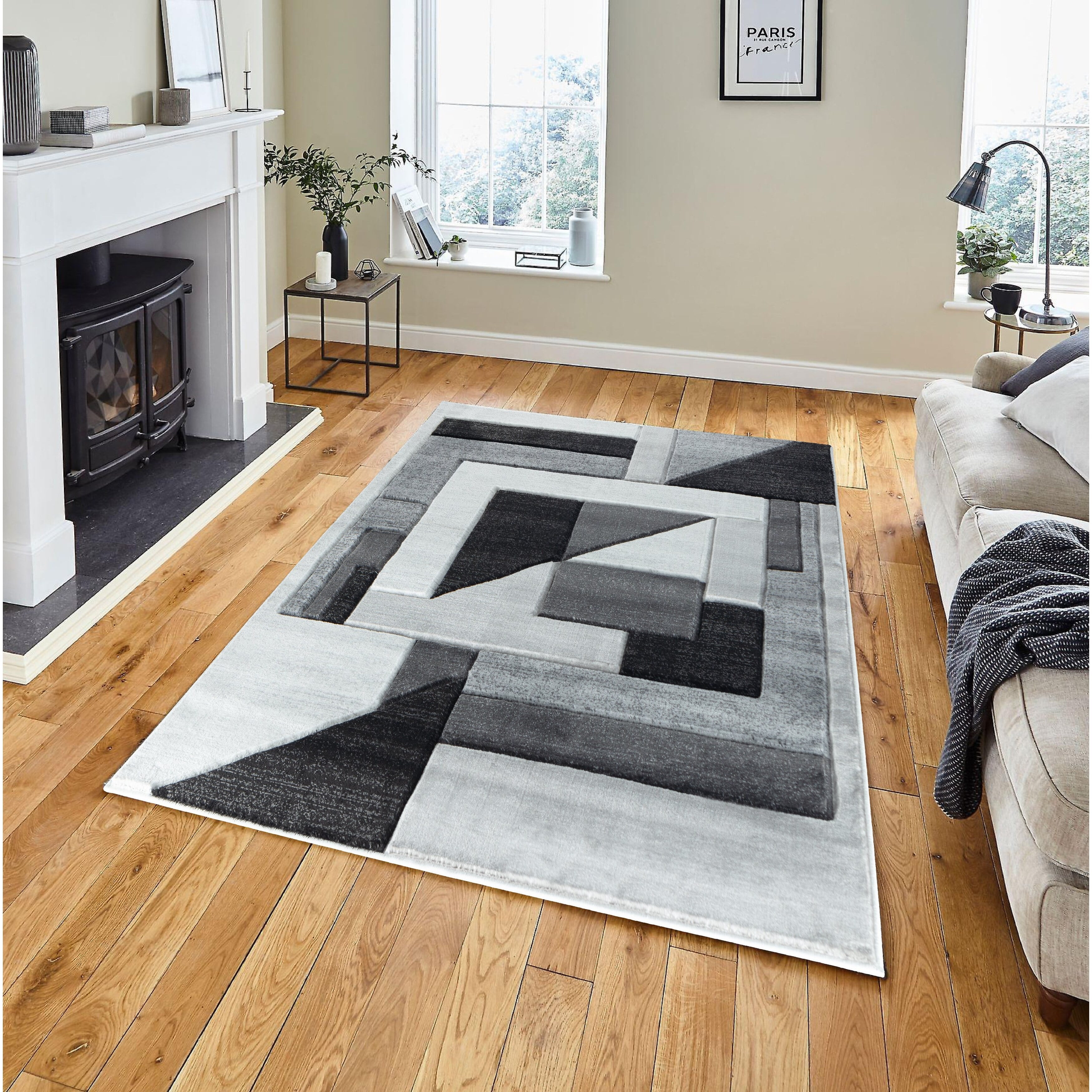 Abstract Geometric Shapes Modern Hand-Carved Soft Living Room Area Rug ...