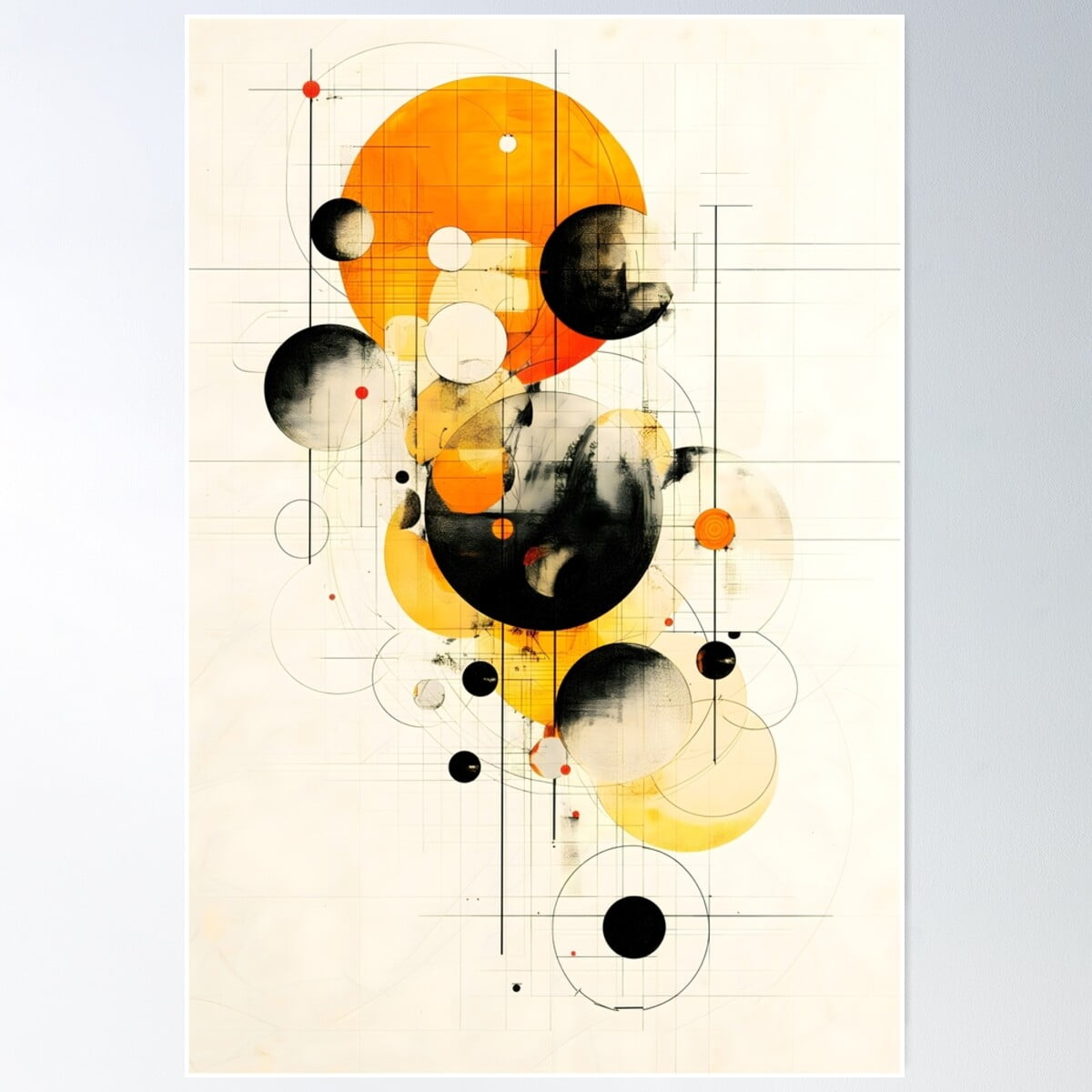 Abstract Geometric Shapes Overlaying Grid, Dynamic Composition With ...