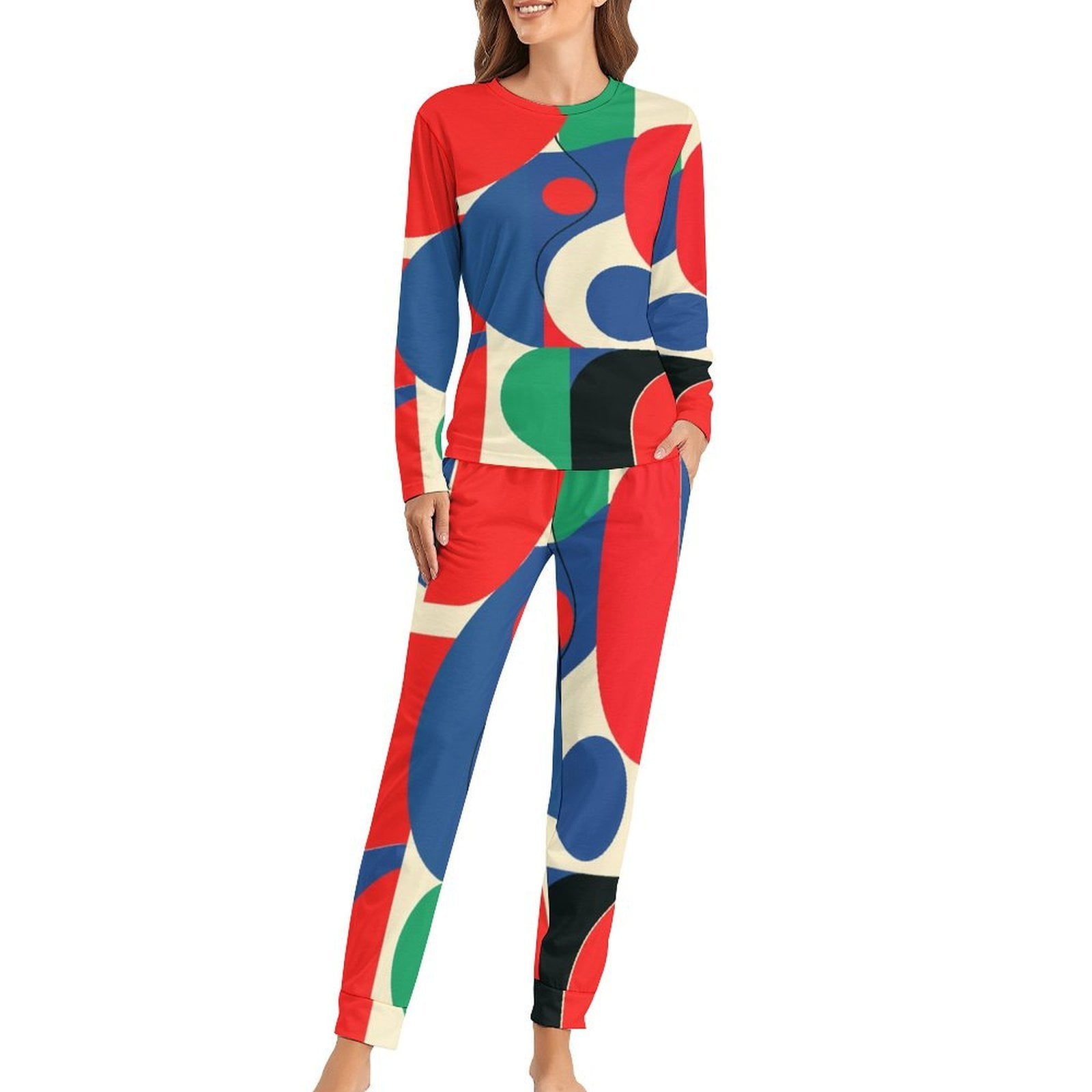 Abstract Geometric Shapes Pajamas 2 Pieces Pajama Sets Woman Long ...