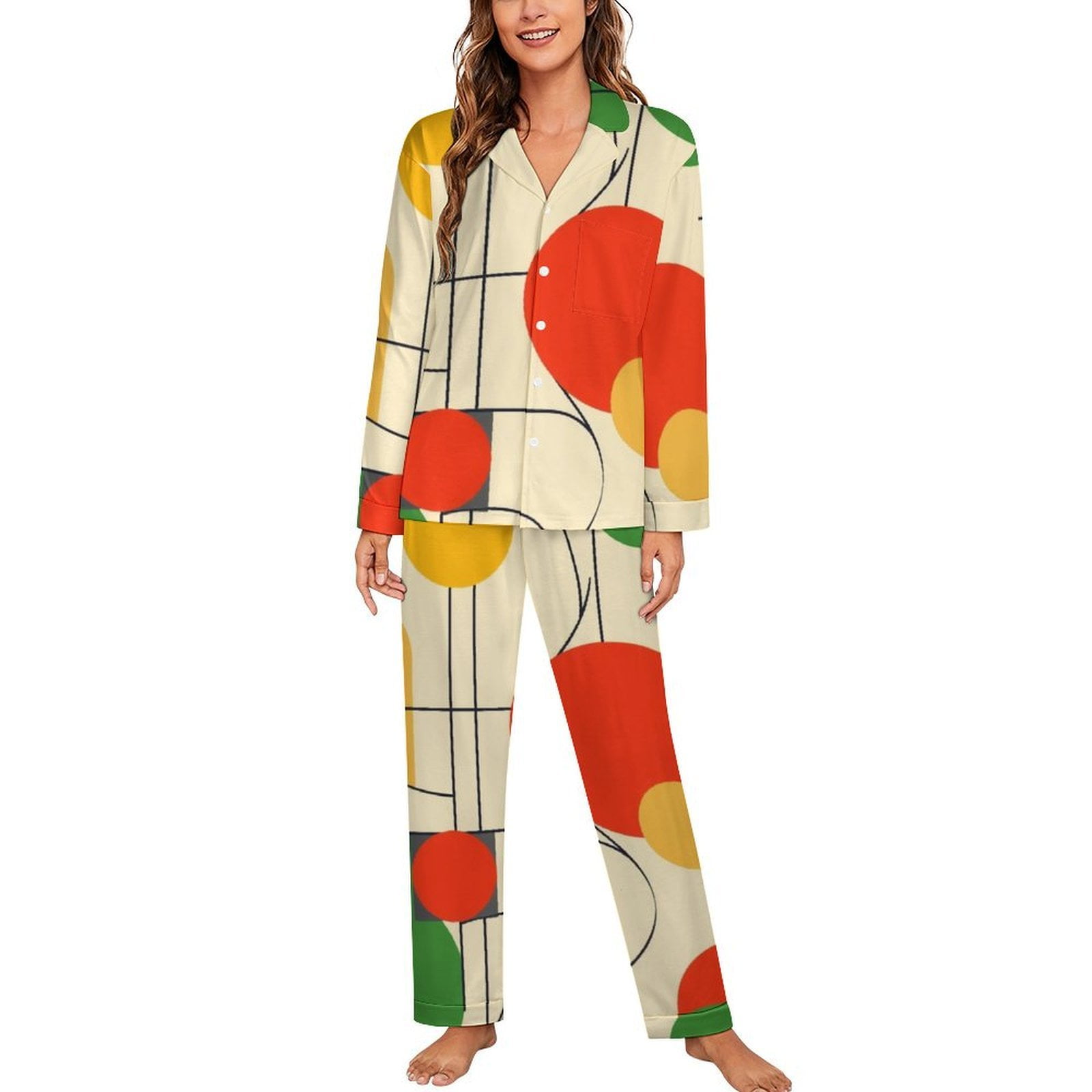 Abstract Geometric Shapes Pajamas Long-Sleeve Two Piece Pajamas Set ...