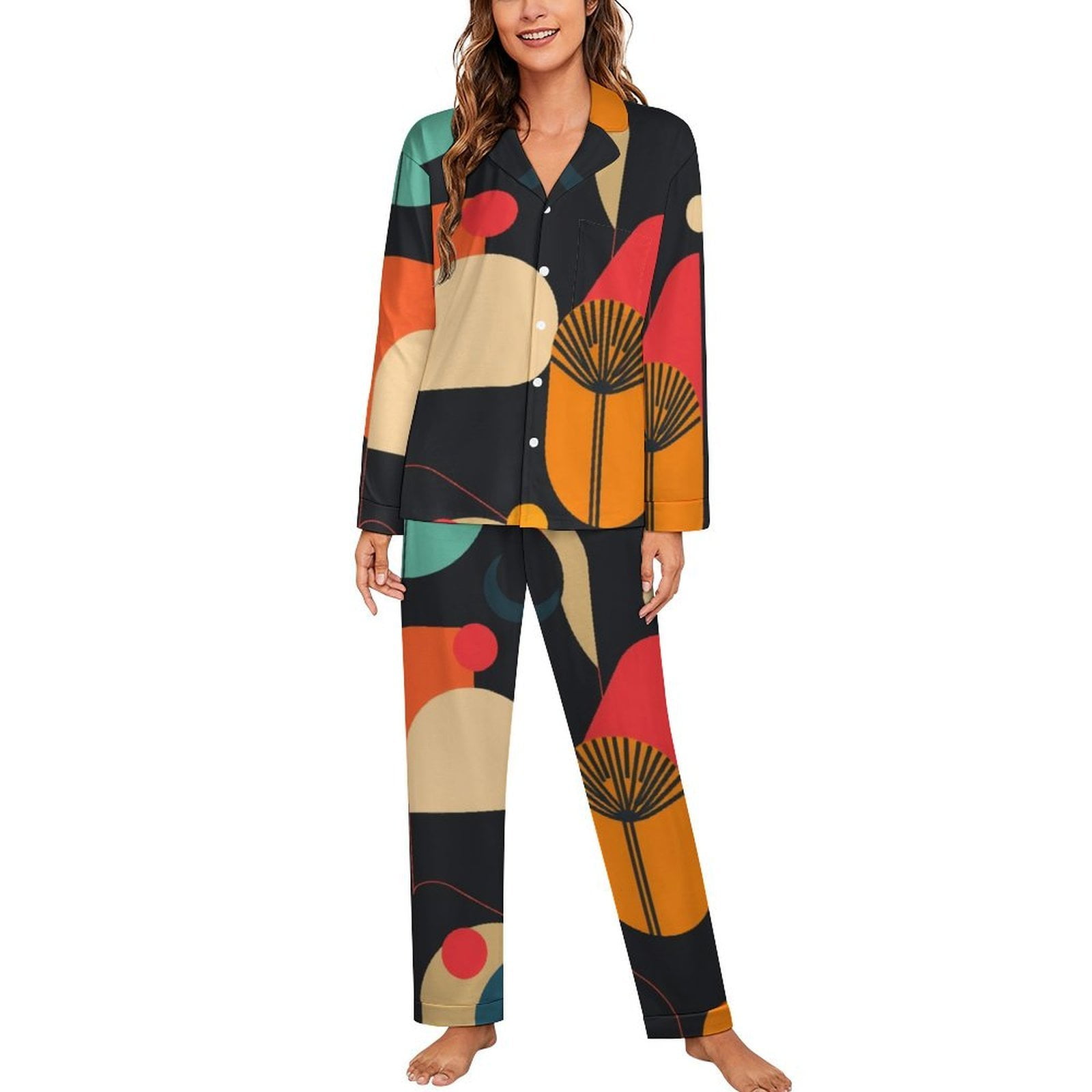 Abstract Geometric Shapes Pajamas Long-Sleeve Two Piece Pajamas Set ...