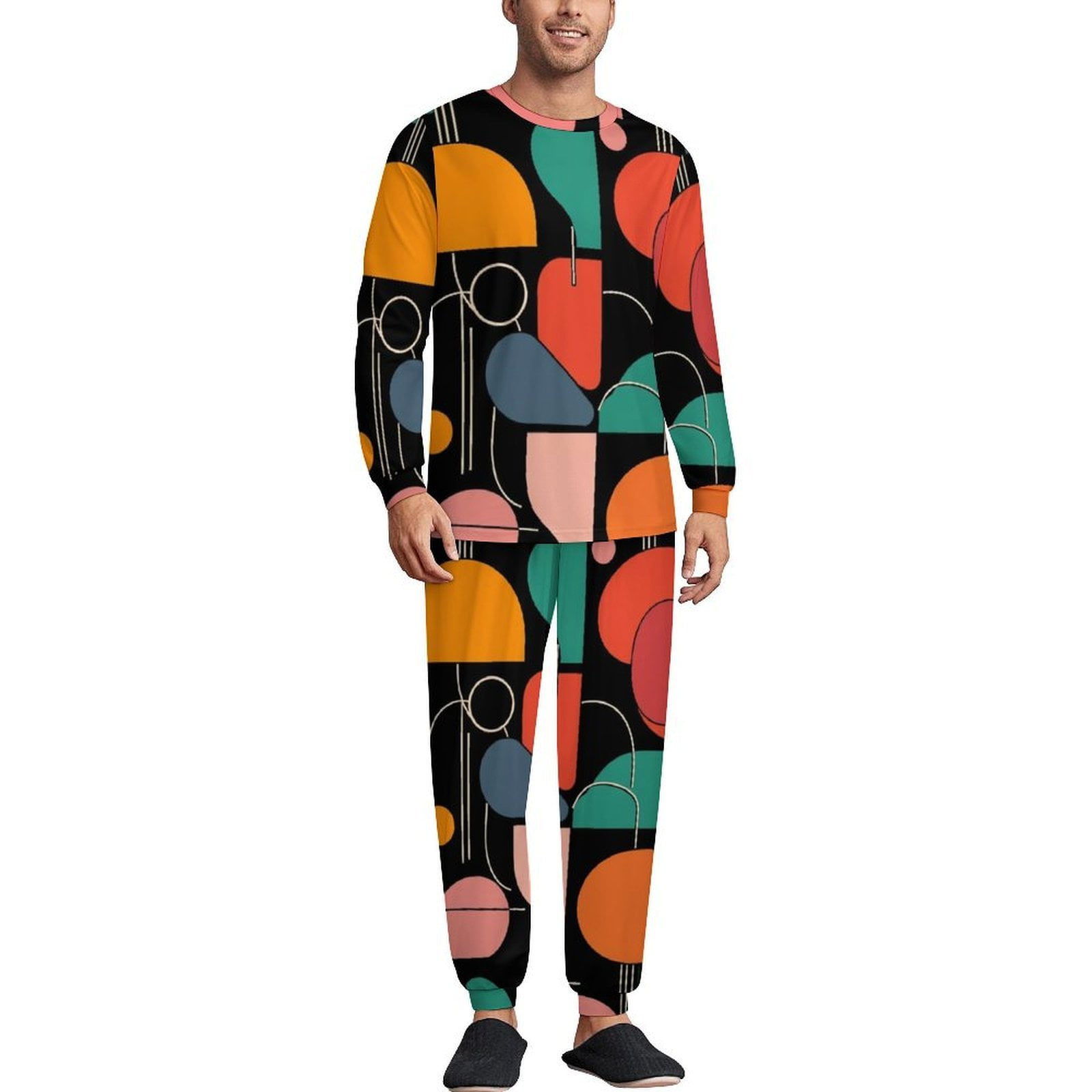 Abstract Geometric Shapes Pajamas Man Warm Sleepwear Autumn Long-Sleeve ...
