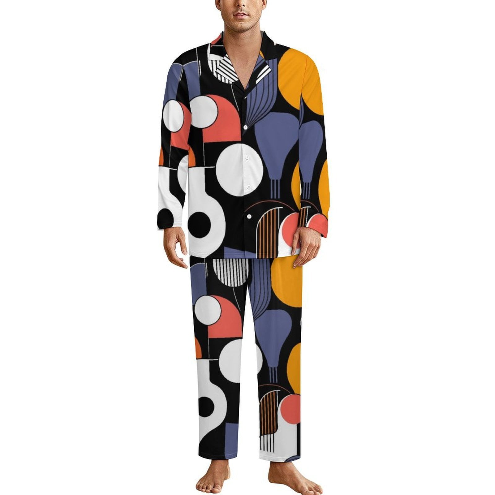 Abstract Geometric Shapes Pajamas Men Sleep Sleepwear Spring 2 Piece ...