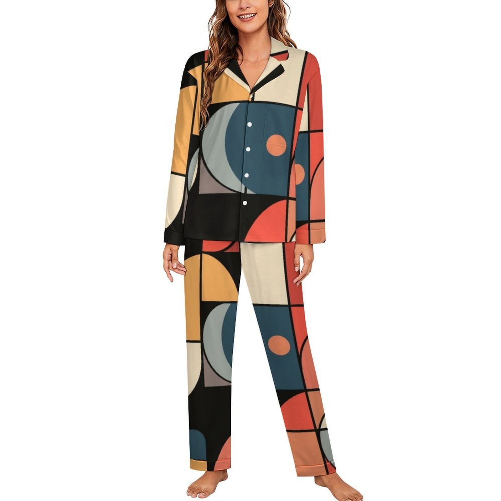 Abstract Geometric Shapes Pajamas Woman Home Suit Autumn Long Sleeve 2 ...