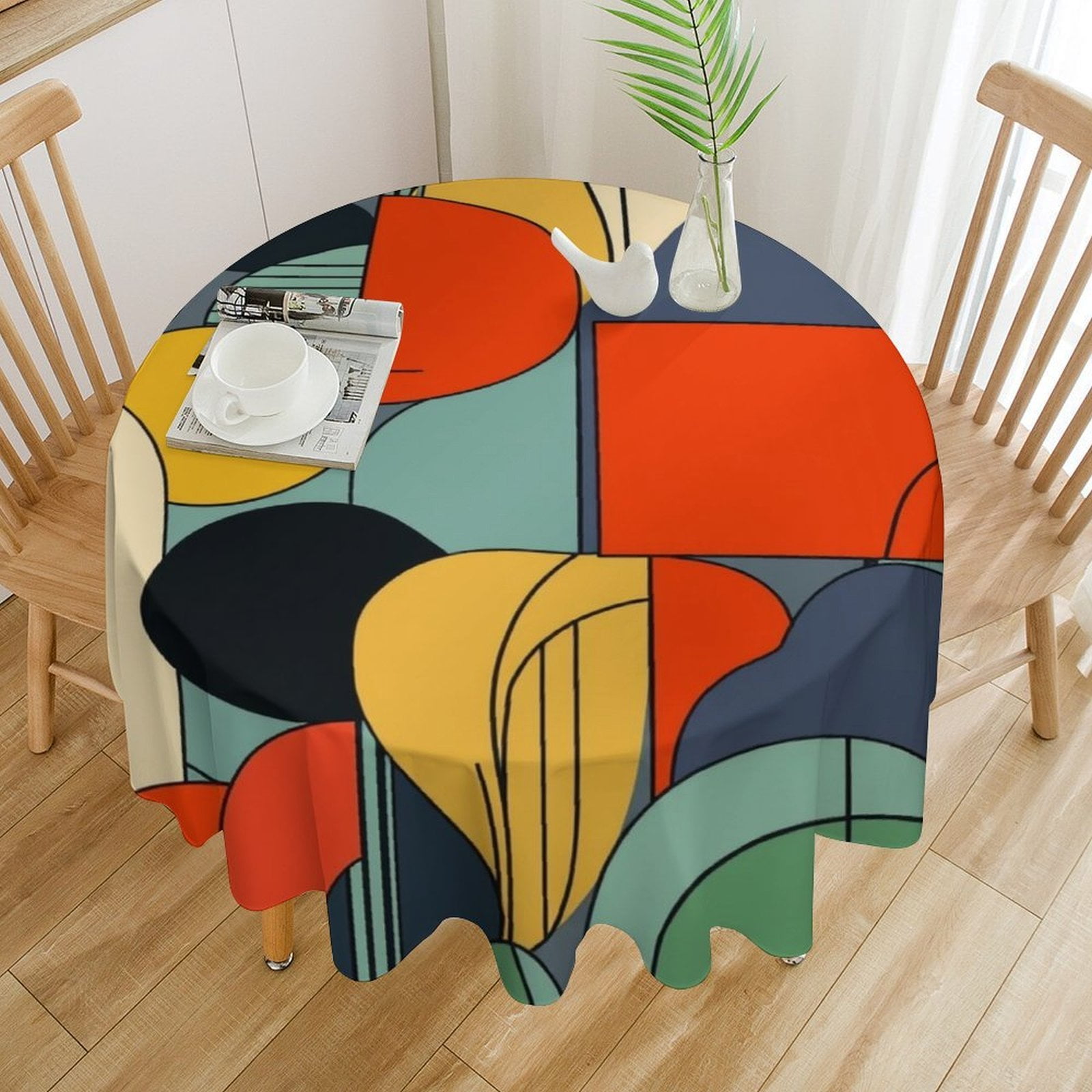 Abstract Geometric Shapes Round Tablecloths Circular Table Cover ...