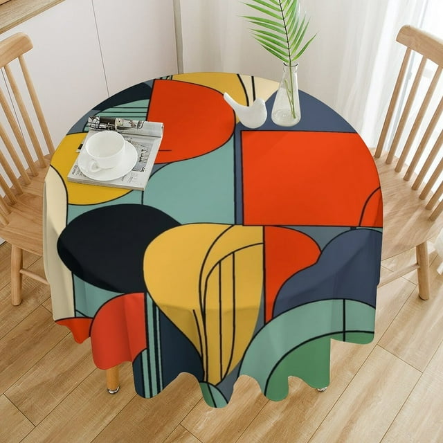 Abstract Geometric Shapes Round Tablecloths Circular Table Cover ...