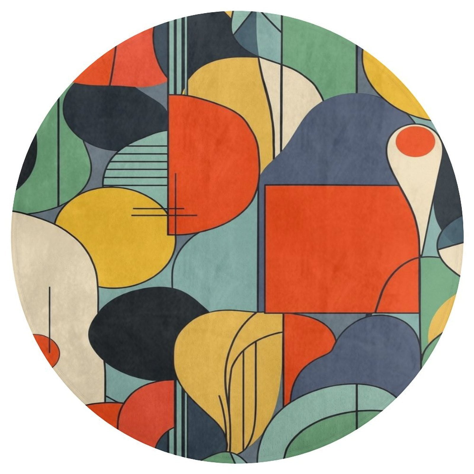 Abstract Geometric Shapes Rug Pattern Round Carpet Living Room Bedroom ...