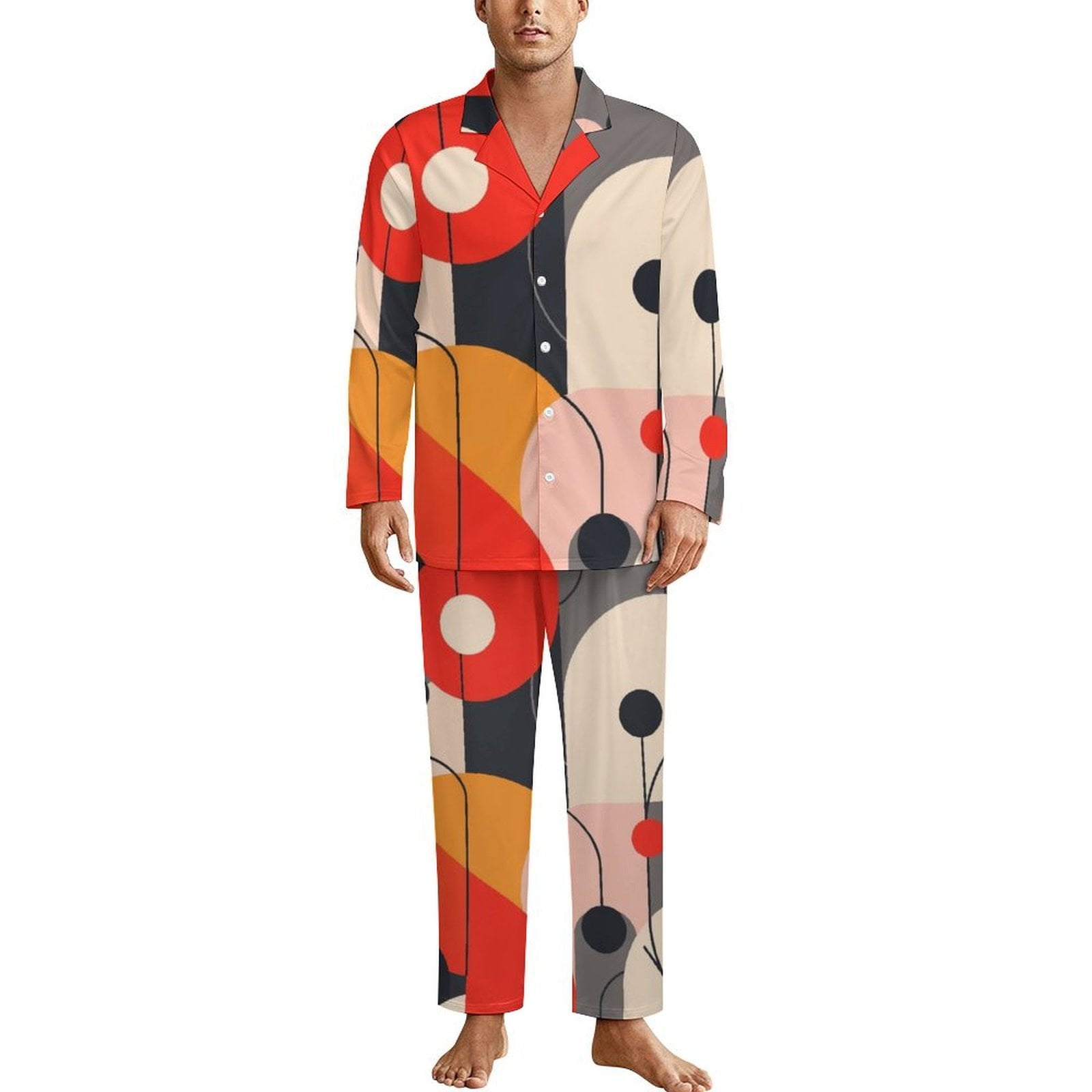 Abstract Geometric Shapes Sleepwear Autumn Casual Oversize Pajama Sets ...