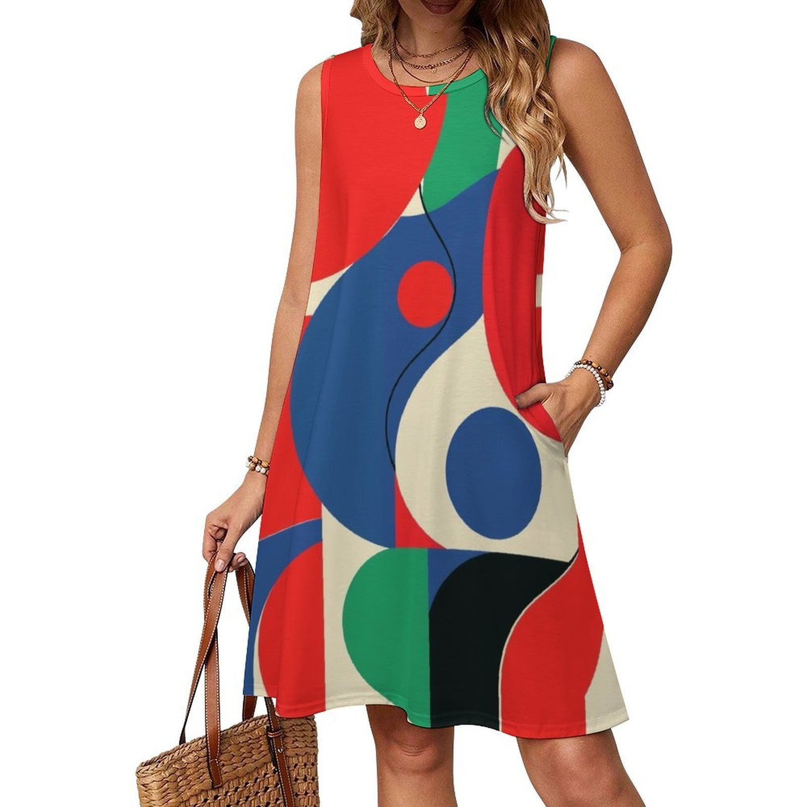 Abstract Geometric Shapes Summer Spring Dress Women Sleeveless Casual ...