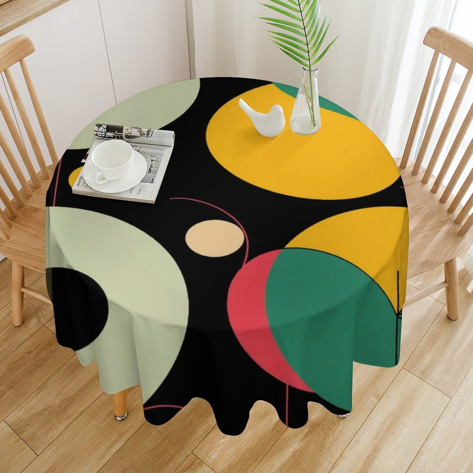 Abstract Geometric Shapes Table Cloth Round PVC Wedding Kitchen Dining ...