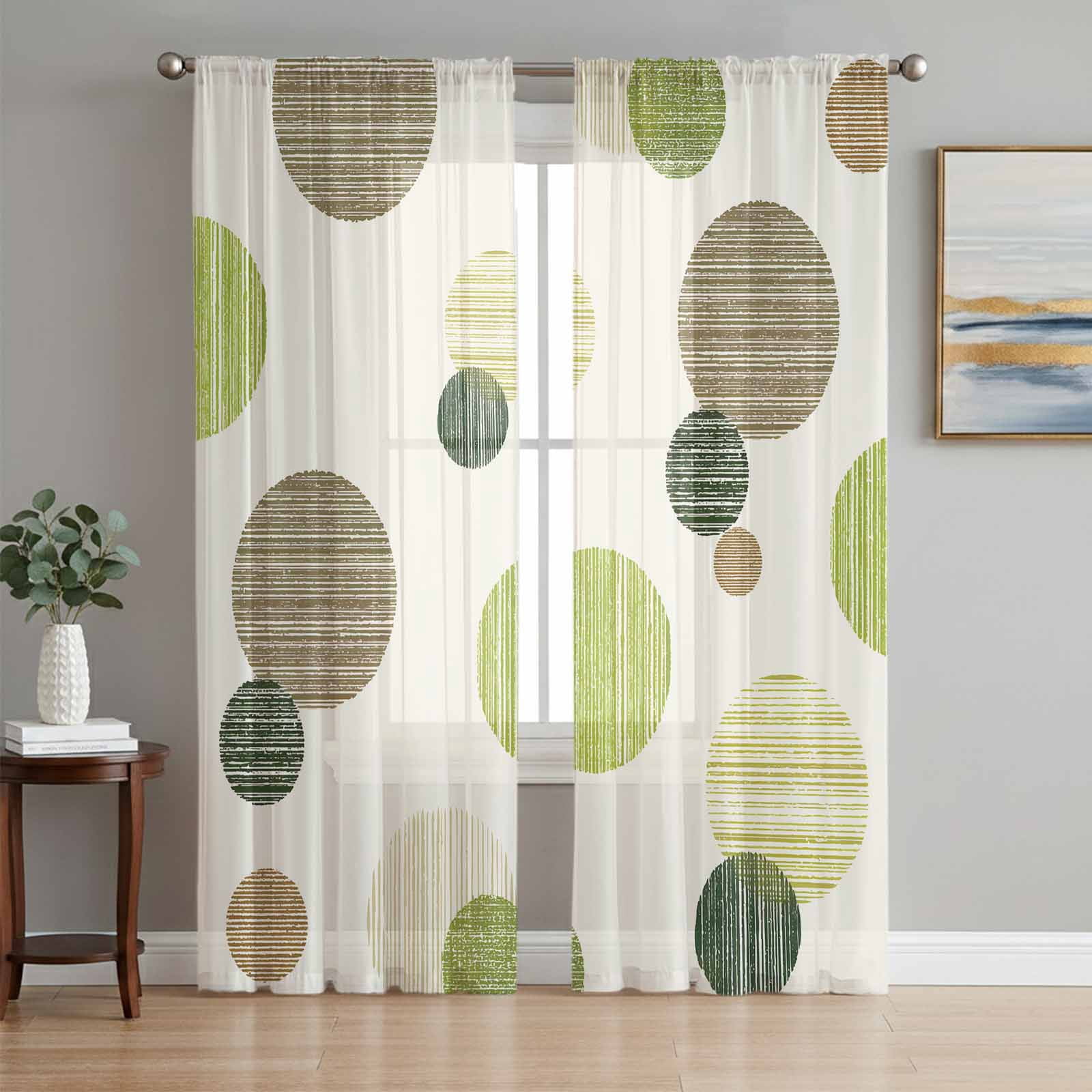 Abstract Geometric Sheer Curtains 108 Inch Length 2 Panels for Living ...