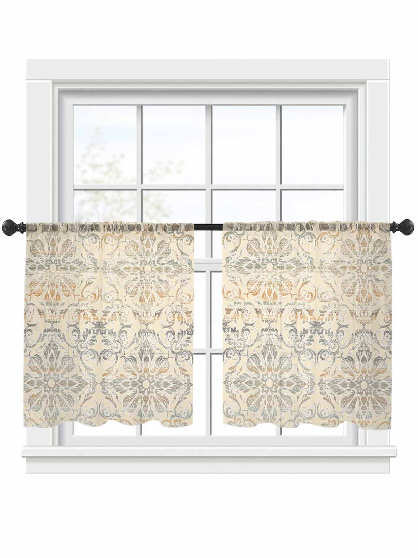 Abstract Geometric Sheer Curtains 2 Panels Set Floral Yellow Bohemia ...