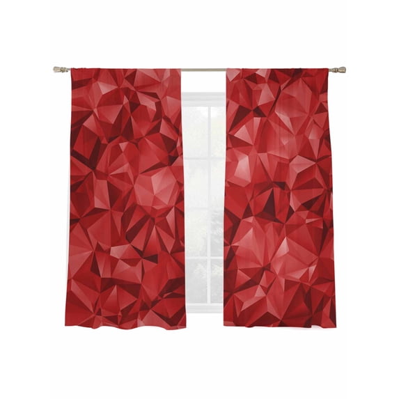Abstract Geometric Sheer Curtains 2 Panels Set Red Modern Artificial ...