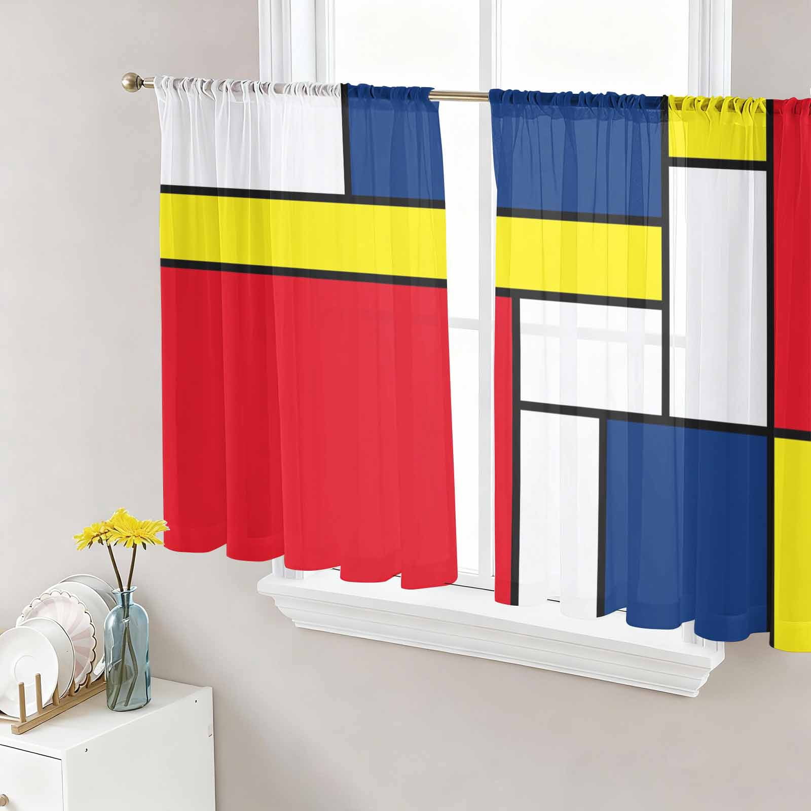 Abstract Geometric Sheer Curtains 45 Inch Length 2 Panels Set, Modern ...