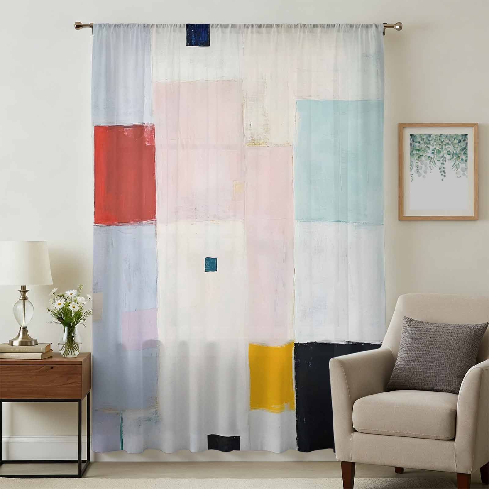 Abstract Geometric Sheer Curtains 45 Inches Long for Bedroom, Modern ...