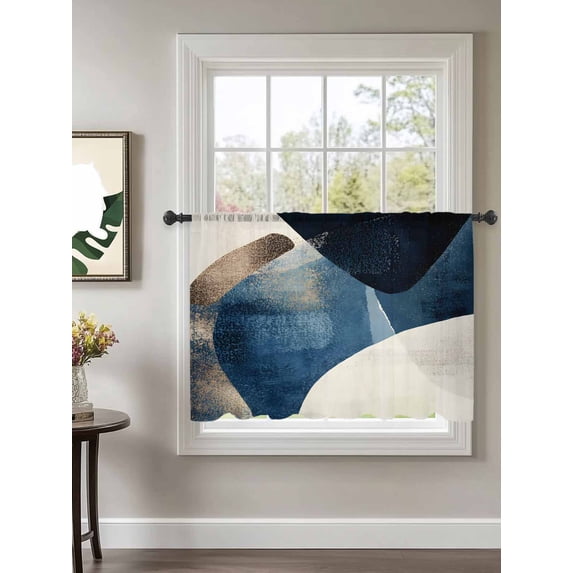 Abstract Geometric Sheer Curtains 54 Inch Long 1 Panel Blue Gold Black ...