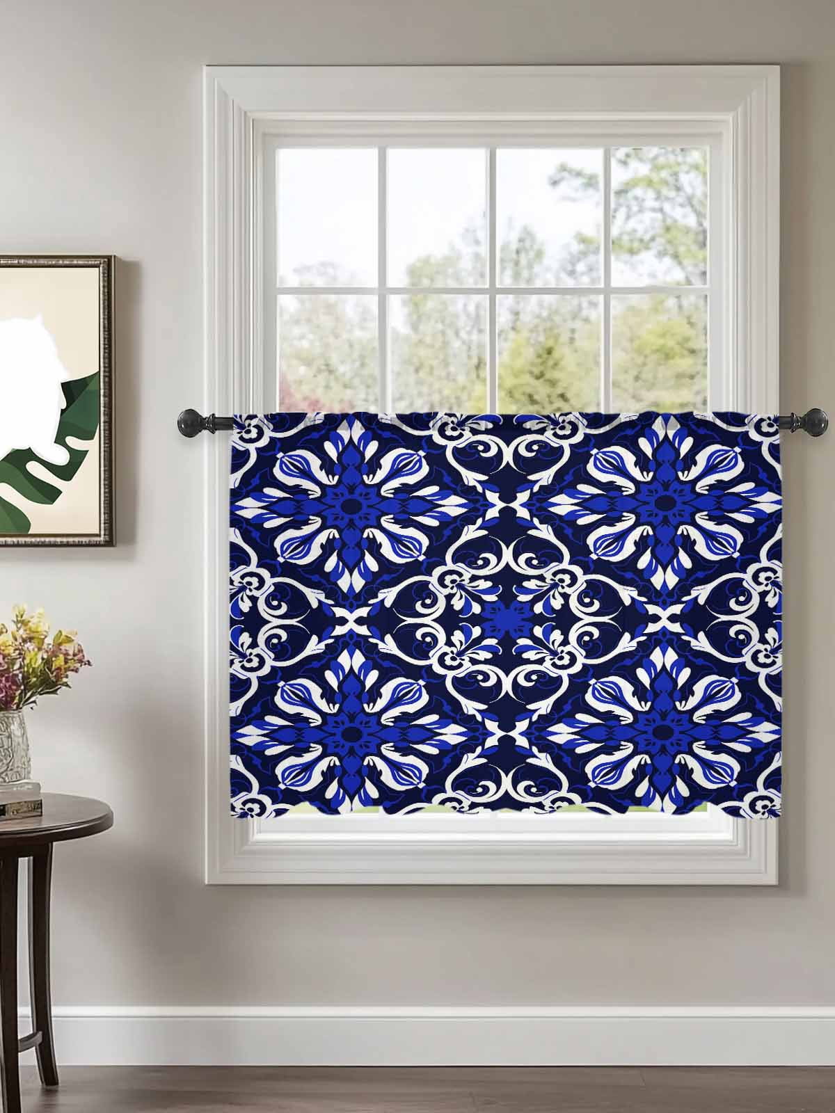 Abstract Geometric Sheer Curtains 54 Inch Long 1 Panel Floral Blue ...