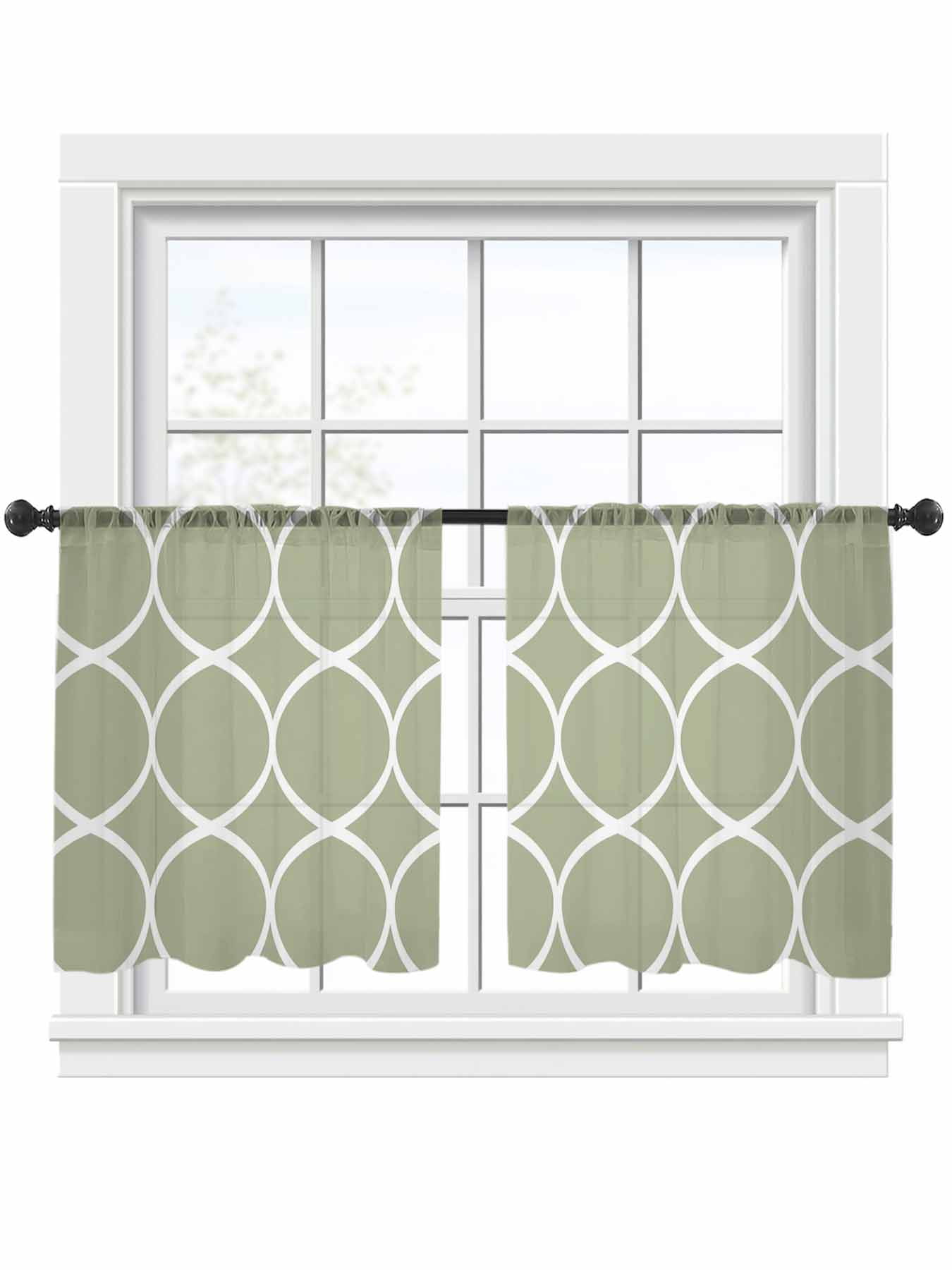 Abstract Geometric Sheer Curtains 54 Inch Long 2 Panels, White Twisted ...