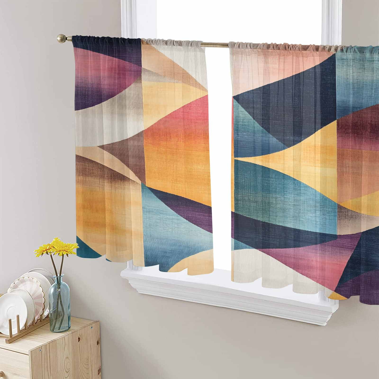 Abstract Geometric Sheer Curtains 54 Inches Length 2 Panels Set, Window ...