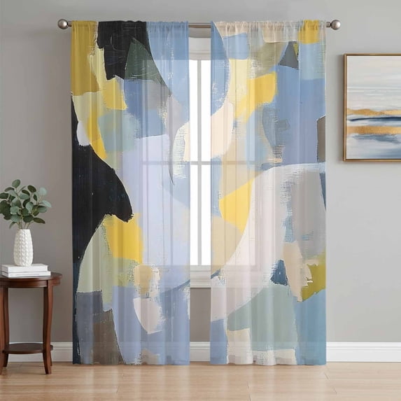 Abstract Geometric Sheer Curtains 63 Inch Length 2 Panels Set, Simple ...