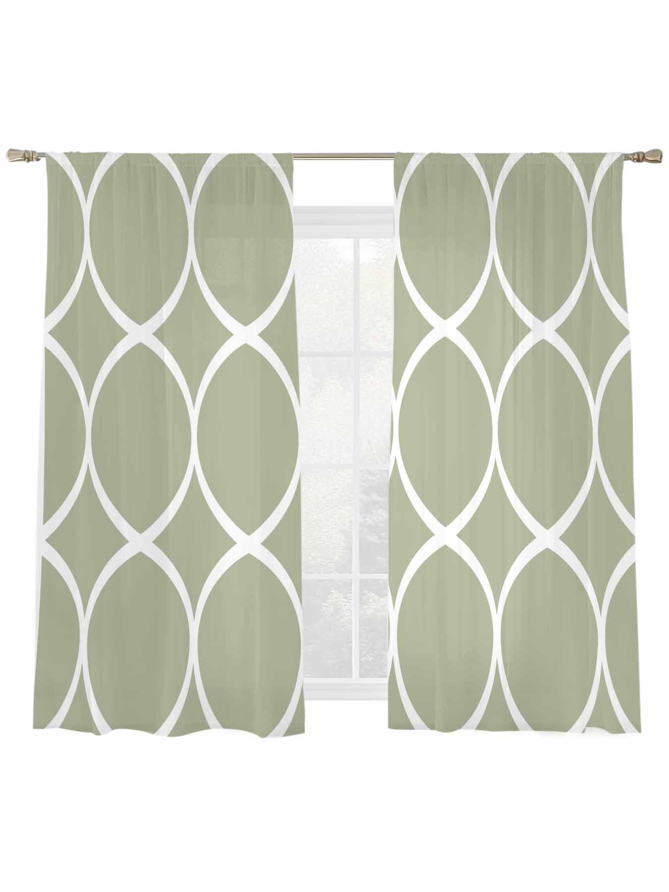 Abstract Geometric Sheer Curtains 63 Inch Long 2 Panels, White Twisted ...